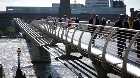 Millennium Bridge crowd of people, Londo... | Stock Video | Pond5
