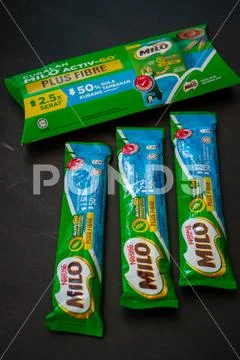 Photograph: Milo Activ Go Plus Fibre 3 in 1 sachet less sugar. Milo is ...