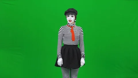 Mime girl acting like there something in... | Stock Video | Pond5