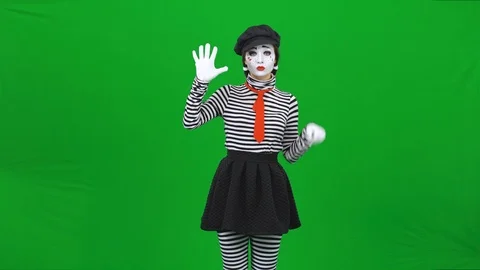Mime girl putting hands on invisible gla... | Stock Video | Pond5