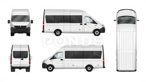 Mini bus vector mockup. Isolated vehicle template side, front, back ...