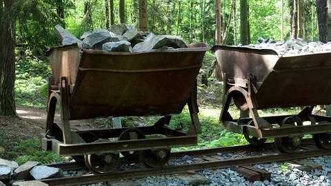 Mining cart with stones. Old and abandon... | Stock Video | Pond5