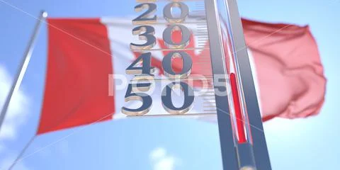 Minus 40 degrees centigrade on a thermometer measuring near flag of ...