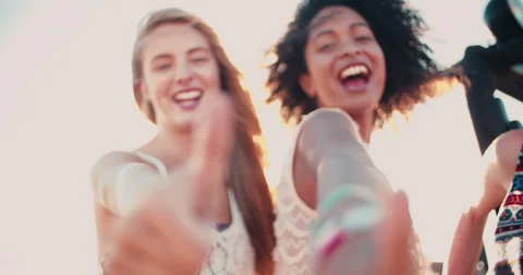 Mixed racial group of friends on road tr... | Stock Video | Pond5