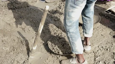 Mixing mortar pouring the lintel / slab ... | Stock Video | Pond5