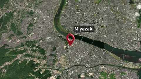 Miyazaki City Map Zoom (Japan) from Spac... | Stock Video | Pond5
