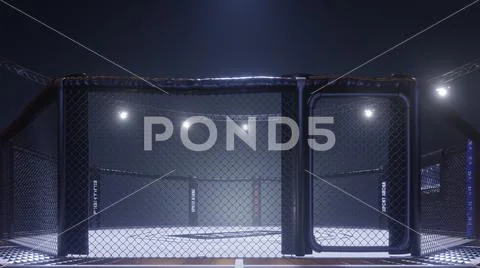 Mma arena. Empty fight cage under lights. 3D rendering: Royalty Free ...