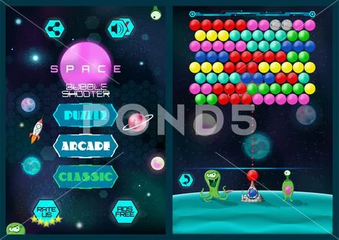 Mobile Bubble Shooter Game Screen. Full Game (colorfull) GUI UI ...