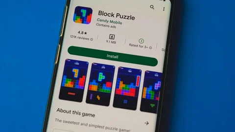 Mobile game Block Puzzle is installed on... | Stock Video | Pond5