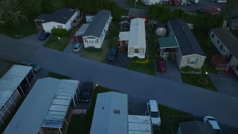Mobile home trailer park homes at night.... | Stock Video | Pond5