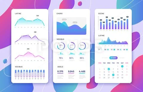 Mobile phone ui. Control panel with statistics charts, diagrams ...