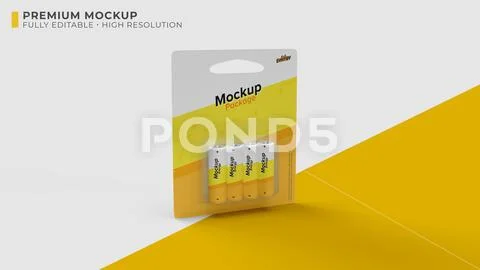 PSD Template: Mockup of a battery pack and four batteries #279774093