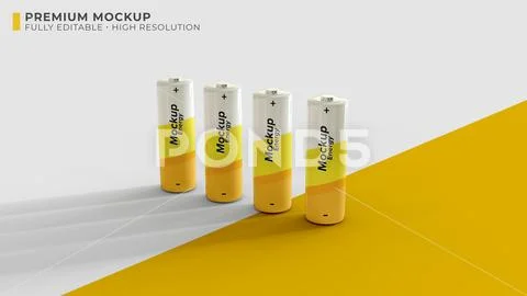 PSD Template: Mockup of four AAA batteries #279774121