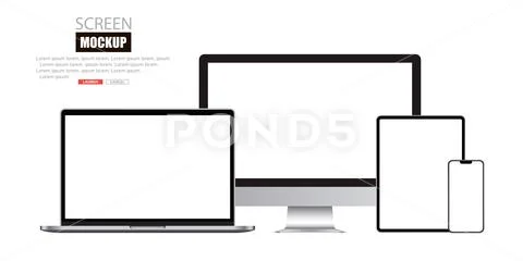 Mockup set of device. Realistic set of Monitor, laptop, tablet ...