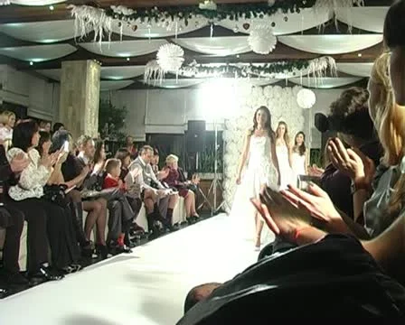 Model In Wedding Dress Walks Catwalk | Stock Video | Pond5