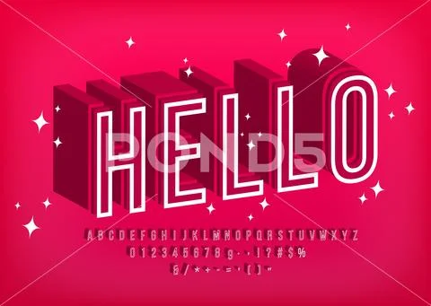 Modern 3D font Hello, Outline alphabet for poster design Vector ~ Clip ...
