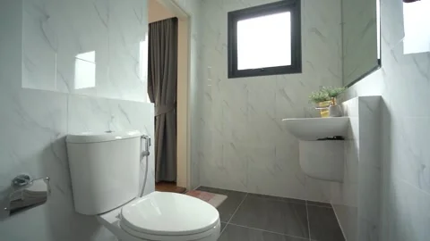 Modern and Simple White Tiles Bathroom I... | Stock Video | Pond5