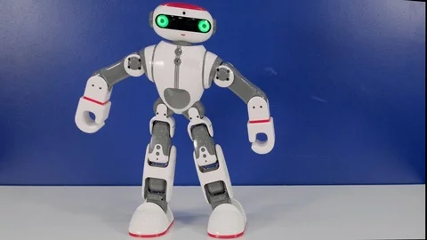 modern android robot shows abilities at ... | Stock Video | Pond5