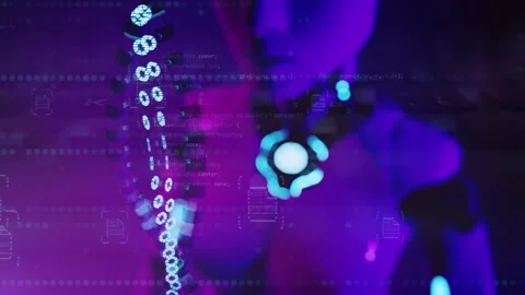 modern animation with a robot in front o... | Stock Video | Pond5