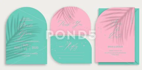 Modern arch wedding invitation template, arch shape with tropical leaf ...