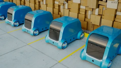 Modern autonomous delivery robots standi... | Stock Video | Pond5