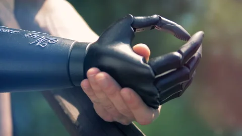 Modern bionic prosthesis, close up. Futu... | Stock Video | Pond5
