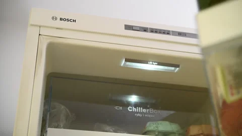 Modern Bosch refrigerator with LED light... | Stock Video | Pond5
