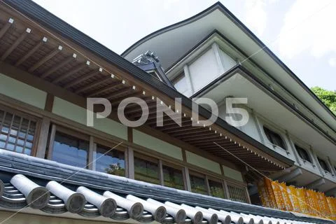 Modern building at traditional temple - shrine with roof in Japan ...