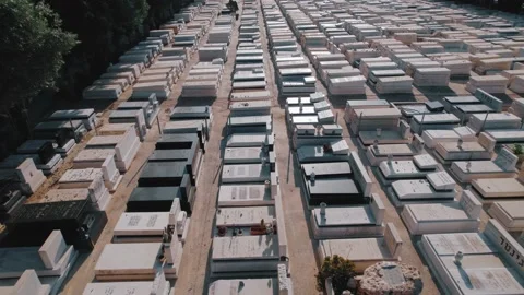 Modern cemetery with one-story burial bu... | Stock Video | Pond5