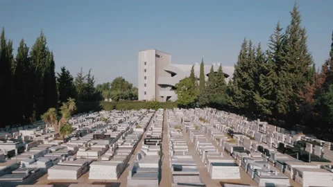 Modern cemetery with one-story burial bu... | Stock Video | Pond5