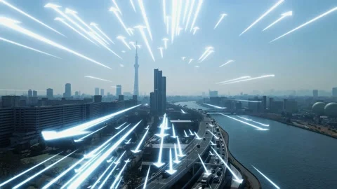 Modern cityscape and rushing arrow symbo... | Stock Video | Pond5