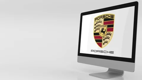Modern computer screen with Porsche logo... | Stock Video | Pond5