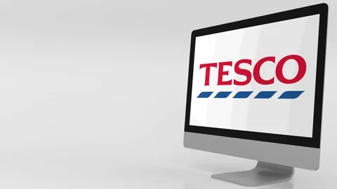 Modern computer screen with Tesco logo. ... | Stock Video | Pond5