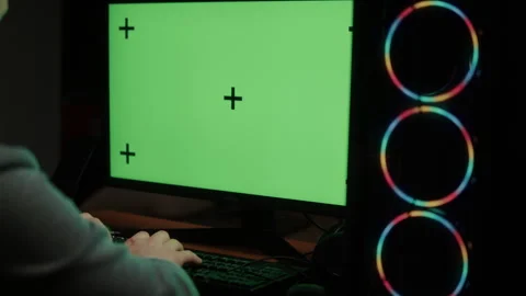 Modern Computer Setup with Green Screen ... | Stock Video | Pond5