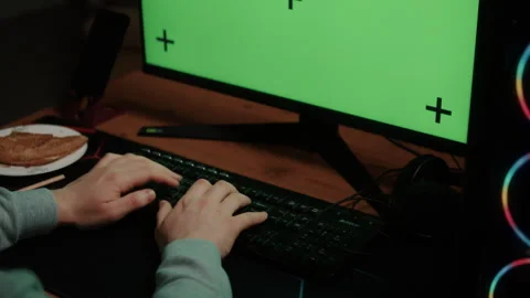Modern Computer Setup with Green Screen ... | Stock Video | Pond5