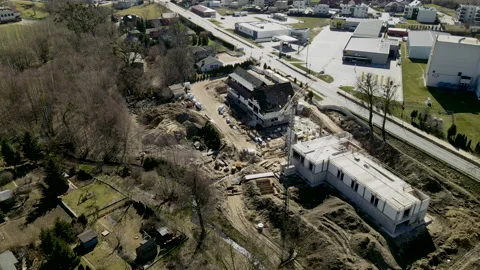 modern construction site in small town, ... | Stock Video | Pond5