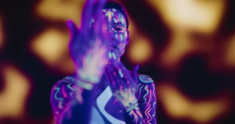 Modern Dancer with Neon Body Paint | Stock Video | Pond5