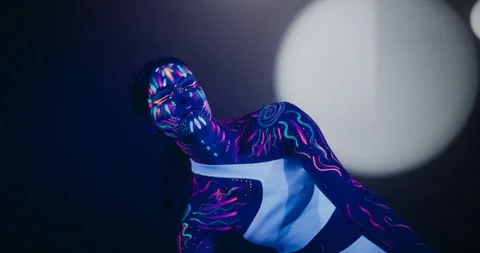 Modern Dancer with Neon Body Paint | Stock Video | Pond5