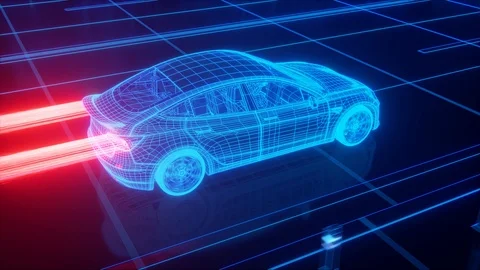 Modern electric car rides on the road 3d... | Stock Video | Pond5