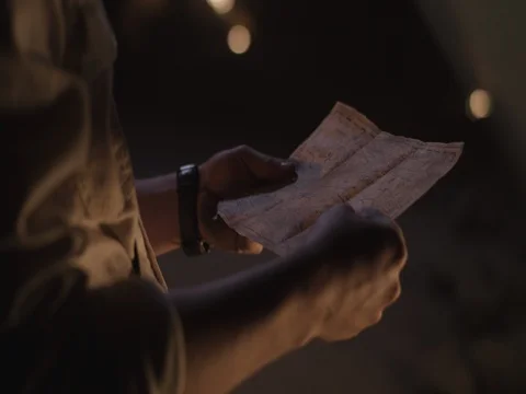 Modern Explorer Opens Treasure Map | Stock Video | Pond5