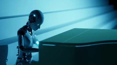 A modern, futuristic robot is playing mu... | Stock Video | Pond5