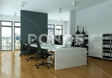 Modern grey office interior Design 3d rendering Illustration #90478432