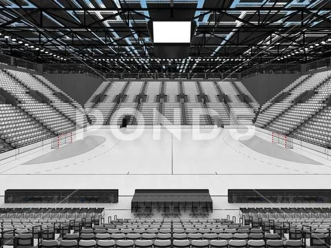 Modern handball arena with white seats and VIP boxes: Graphic #76102381
