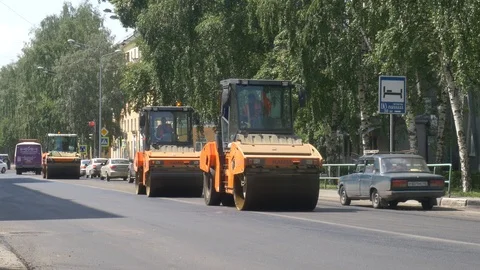 Modern heavy asphalt roller that stack a... | Stock Video | Pond5