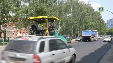 Modern heavy asphalt roller that stack a... | Stock Video | Pond5