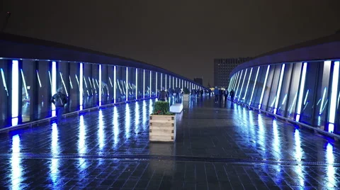 Modern illuminated Pedestrian Bridge at ... | Stock Video | Pond5