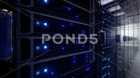 Modern interior server room data center. Connection and cyber network ...
