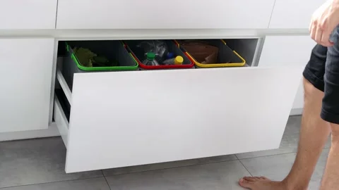 Modern kitchen with a system for sorting... | Stock Video | Pond5