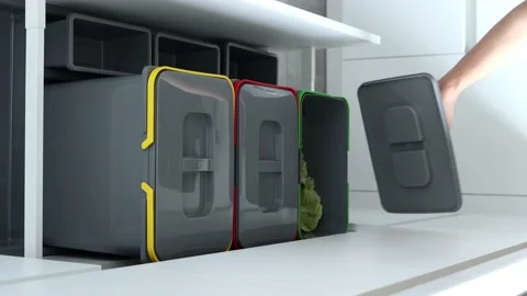 Modern kitchen with a system for sorting... | Stock Video | Pond5