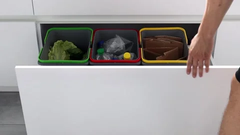 Modern kitchen with a system for sorting... | Stock Video | Pond5